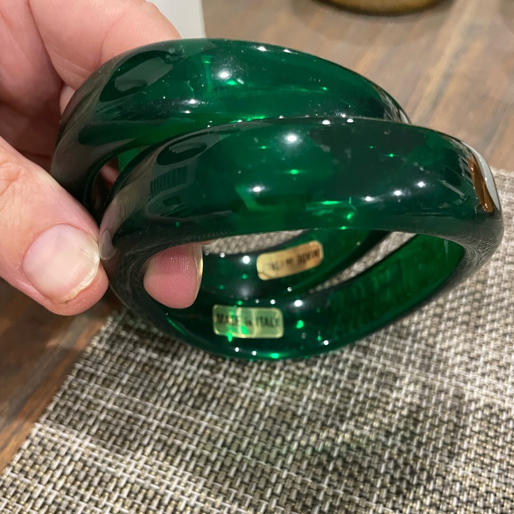Two Italian Lucite Holiday Green Bangles - Gem